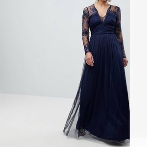 ASOS | Dresses | Asos Lace Maxi Dress With Long Sleeves Navy | Poshmark